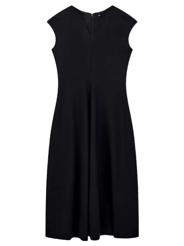 Emporio Armani Sleeveless A-line Dress In Stretch Viscose With V-neck - Black
