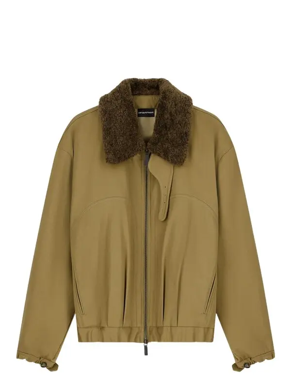 Emporio Armani Cotton Blouson Jacket With A Plush Detachable Collar - Beige