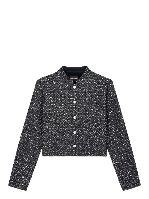 Emporio Armani Denim Blazer With Embroidered Paillettes And Front Buttons - Black