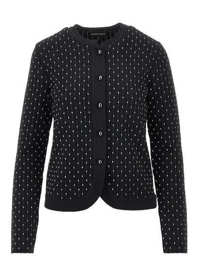 Emporio Armani Long-sleeved Button-down Cardigan With Lines - Black