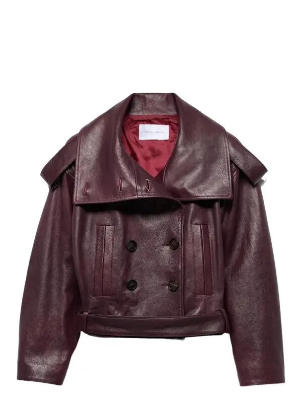 7 For All Mankind Double-breasted Leather Jacket With High Neck - Cherry