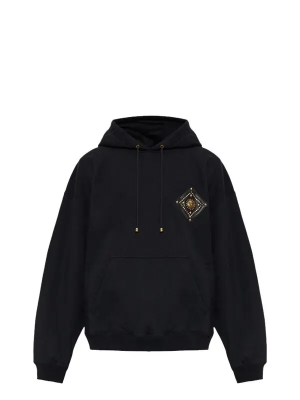 Versace Long Sleeve Embellished Hooded Sweatshirt - Black