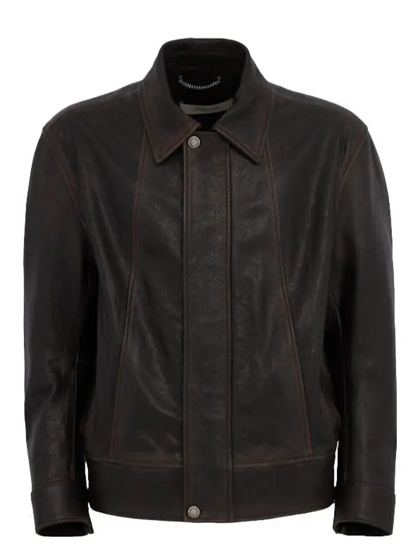 GOLDEN GOOSE Fine Collar Leather Jacket - Black