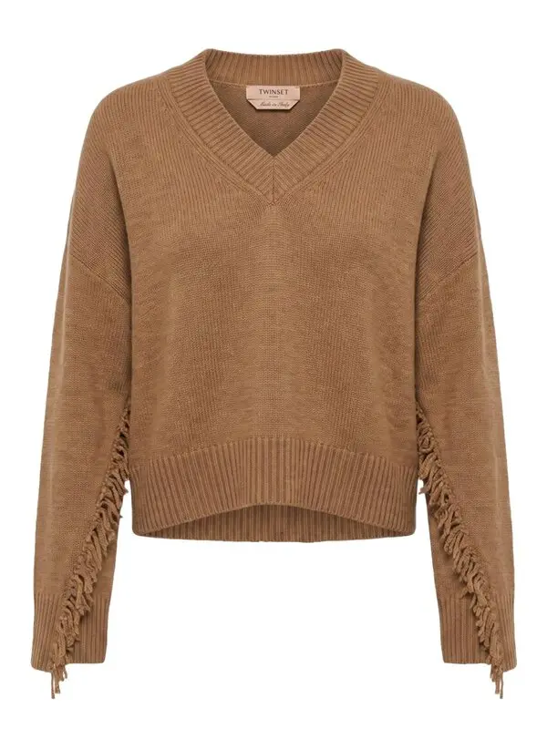 TWINSET Fringed Knit Sweater - Brown