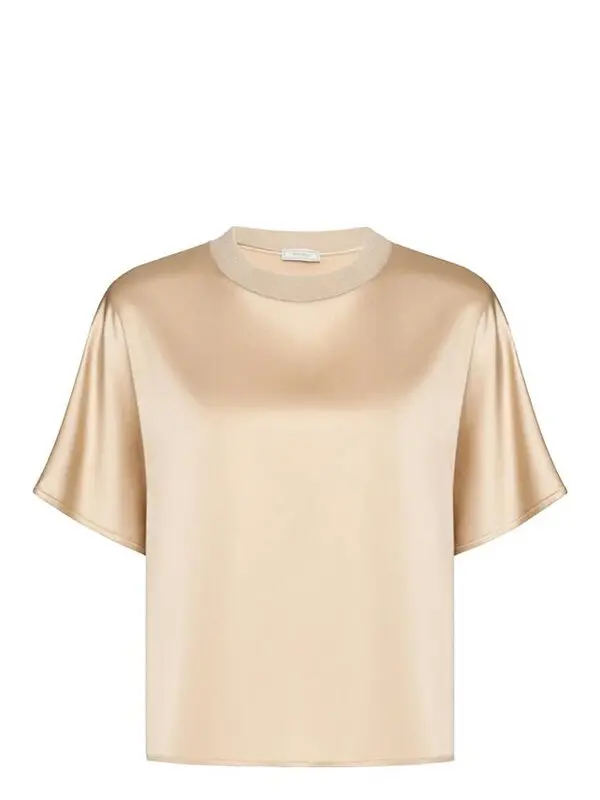 Peserico Satin Cropped Top With Shimmering Knit Crew Neck - No