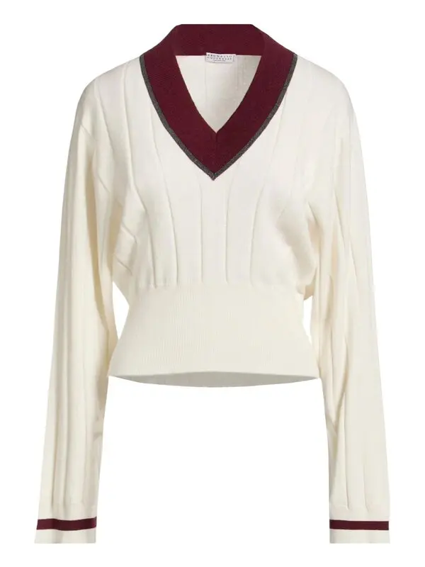 Brunello Cucinelli Twotone Cashmere Knit Sweater - Ivory