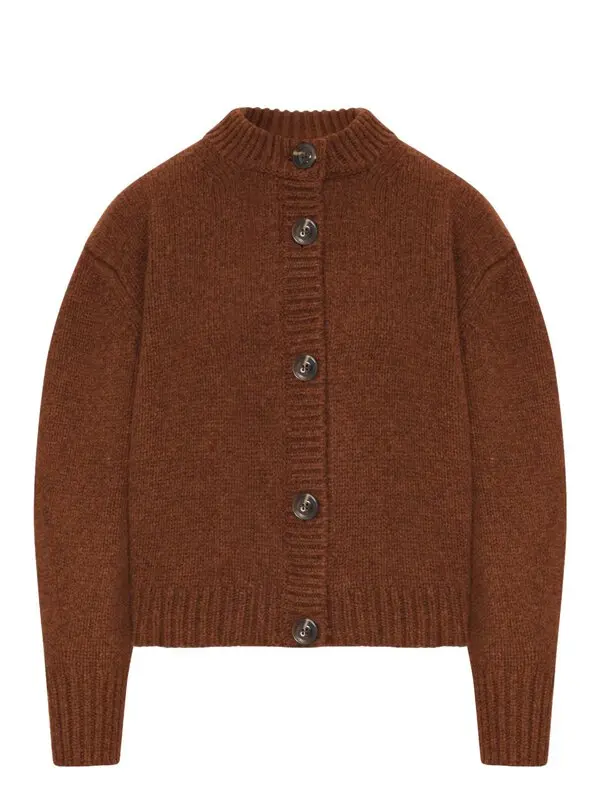 Soeur Crew-neck Single-breasted Knit Top - Brown