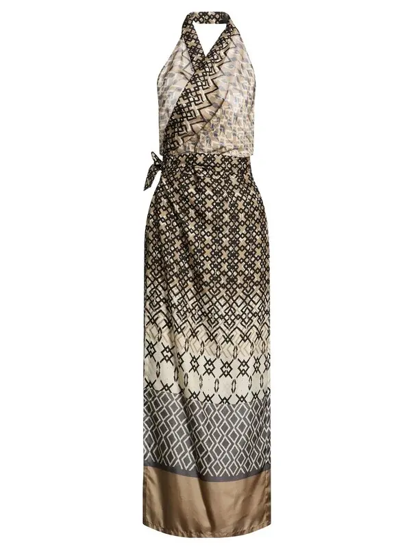 Brunello Cucinelli Multicolor Satin Sleeveless Tiedetail Dress - Apricot