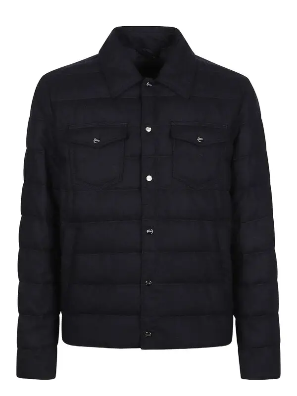 Herno Quilted Cotton Jacket With Snap Button Front - Blue Navy