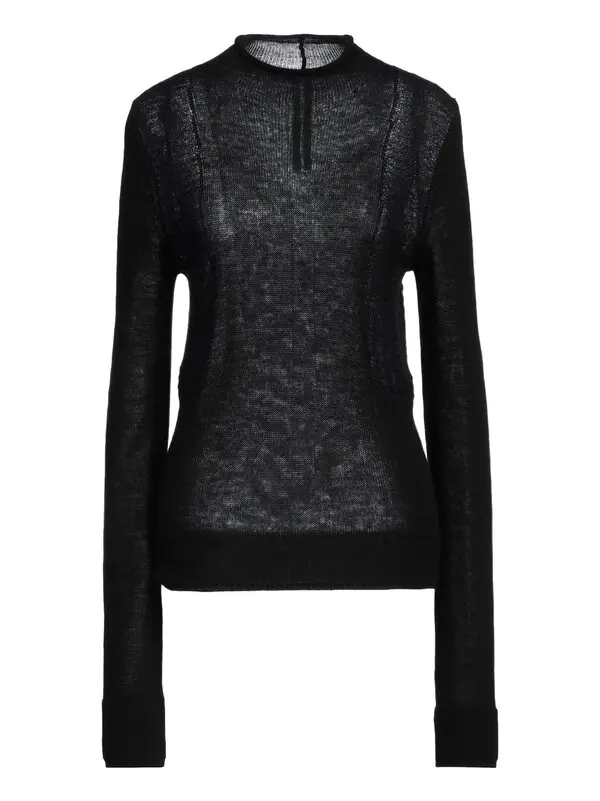Rick Owens Wool Knit Mock Neck Sweater - Black