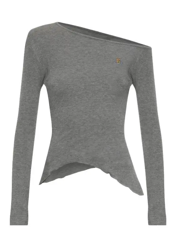VIVIENNE WESTWOOD Stretch Rib-knit T-shirt With Asymmetrical Neckline - Gray