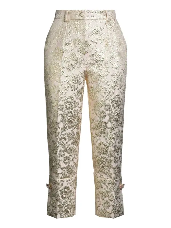 Dolce & Gabbana Cropped Brocade Pants With Decorative Button Detail - No