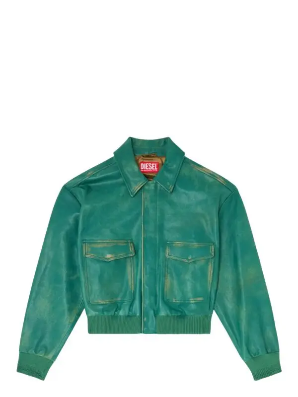 DIESEL® Aviator Jacket In Treated Leather - Green
