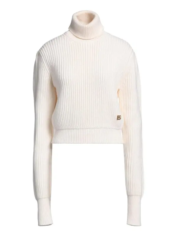 Dolce & Gabbana Ribbed Turtleneck Long Sleeve Pullover - Ivory