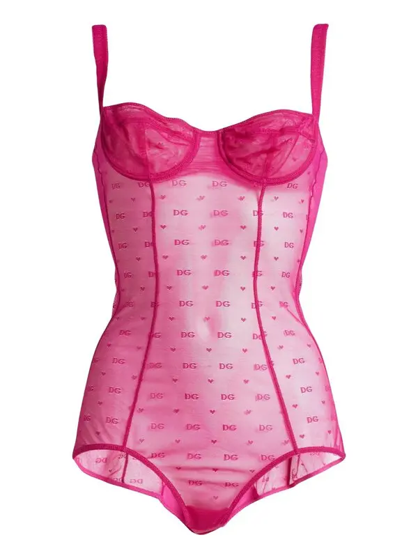 Dolce & Gabbana Heart Print Mesh Bodysuit - No