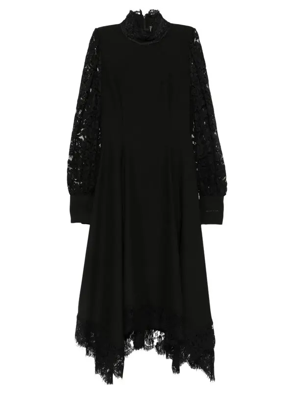 ERMANNO FIRENZE Asymmetrical Dress With Lace Splicing - Black