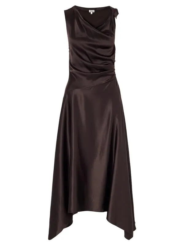 Staud Smooth Satin Sleeveless Midi Dress - Black