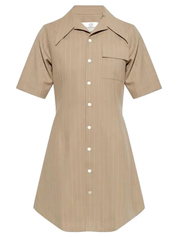 AMI Paris Pinstriped Shirt Dress - Beige
