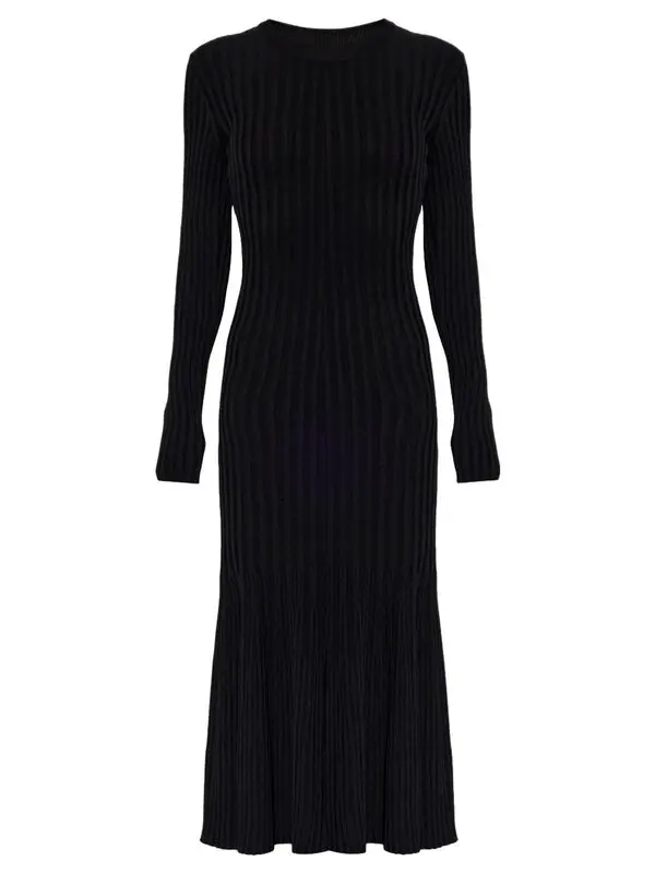 AMI Paris Ribbed Long Sleeve Knitted Dress - Black