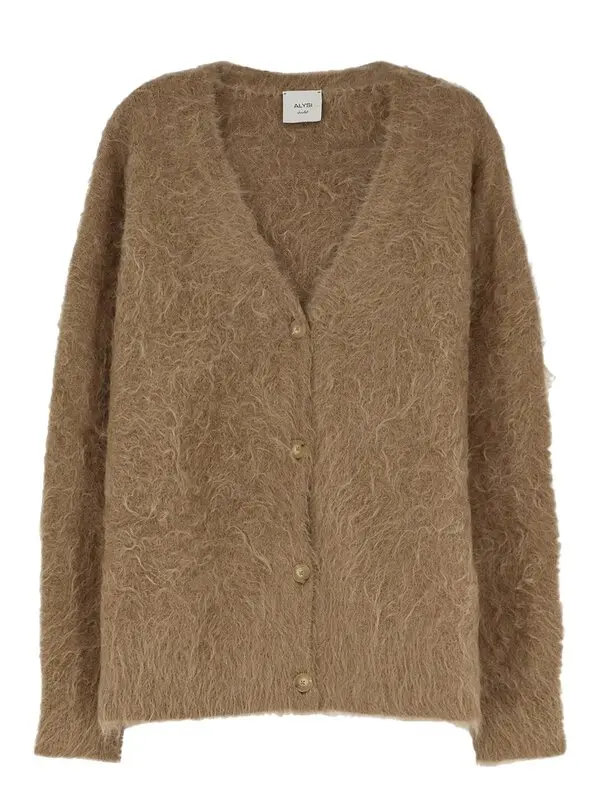 ALYSI Fluffy Vneck Button Cardigan - Brown