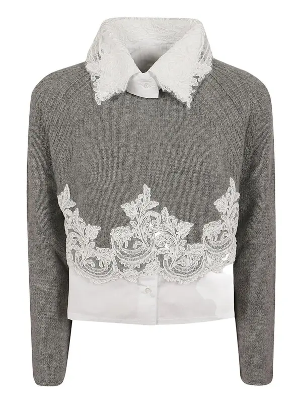 Ermanno Scervino Lace Trim Layered Knitted Sweater - Gray