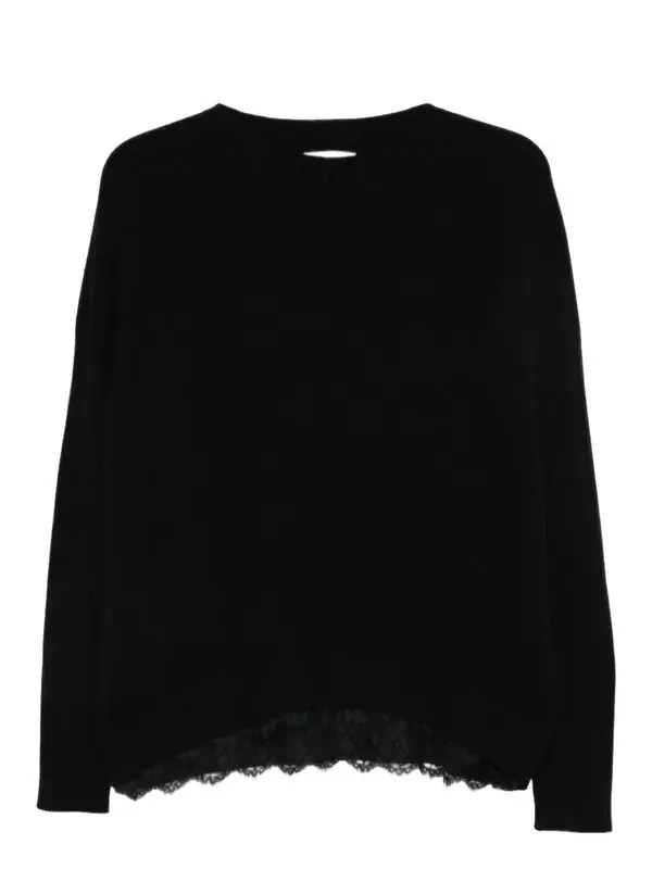 ERMANNO FIRENZE Ribbed Sweater With Lace Trim - Black