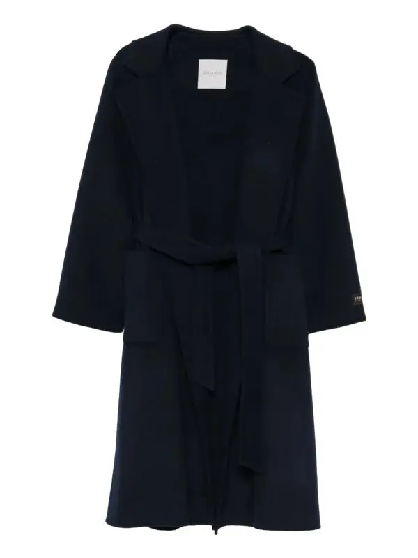 ERMANNO FIRENZE Belted Coat With Notched Lapels - Navy