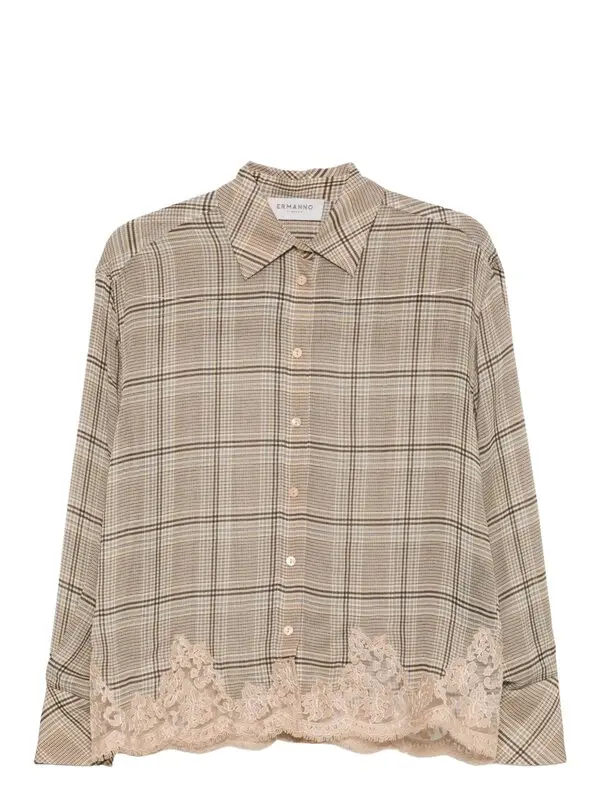 ERMANNO FIRENZE Plaid Shirt With Lace Trim - No