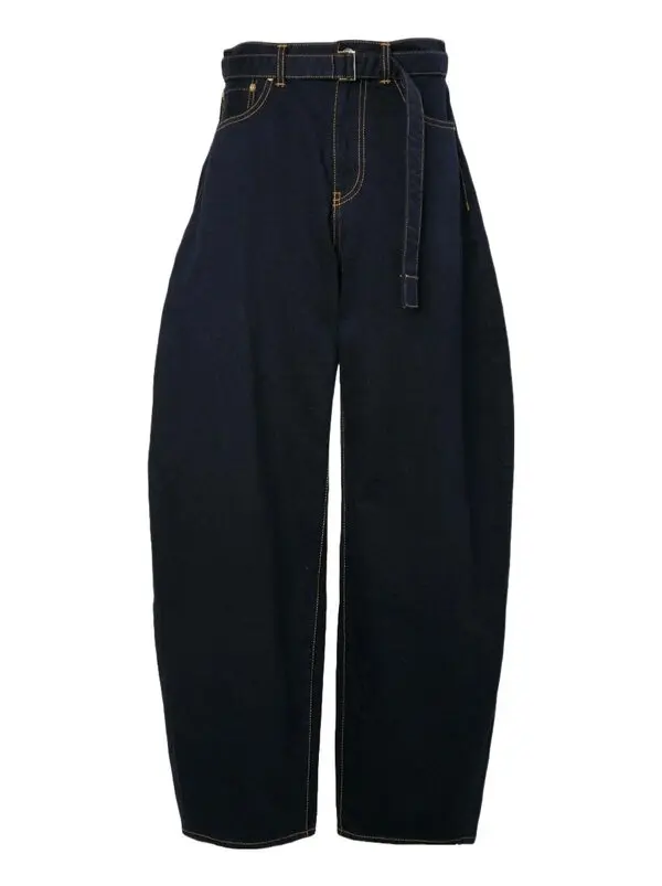 Sacai Barrel-leg Jeans With Belt - Dark Blue