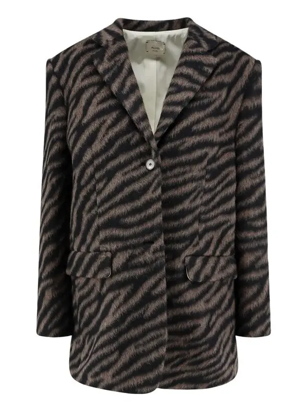 ALYSI Single-breasted Zebra Print Blazer - Black
