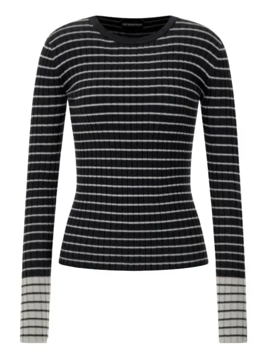 Emporio Armani Long-sleeve Crew Neck Knit Top With All-over Stripes - Black/gray