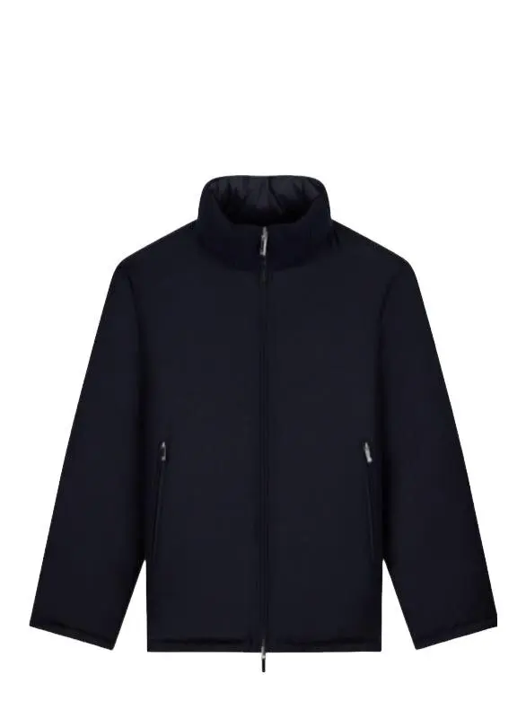 Emporio Armani Down Jacket In Virgin Wool And Viscose Twill - Navy Blue