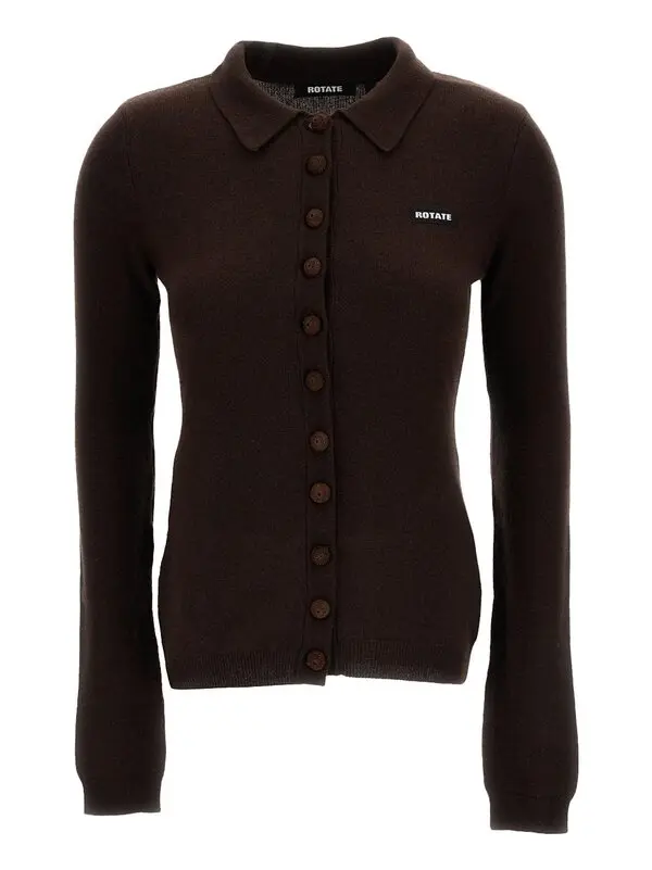 ROTATE BY BIRGER CHRISTENSEN Polo-collar Knit Cardigan - Coffee