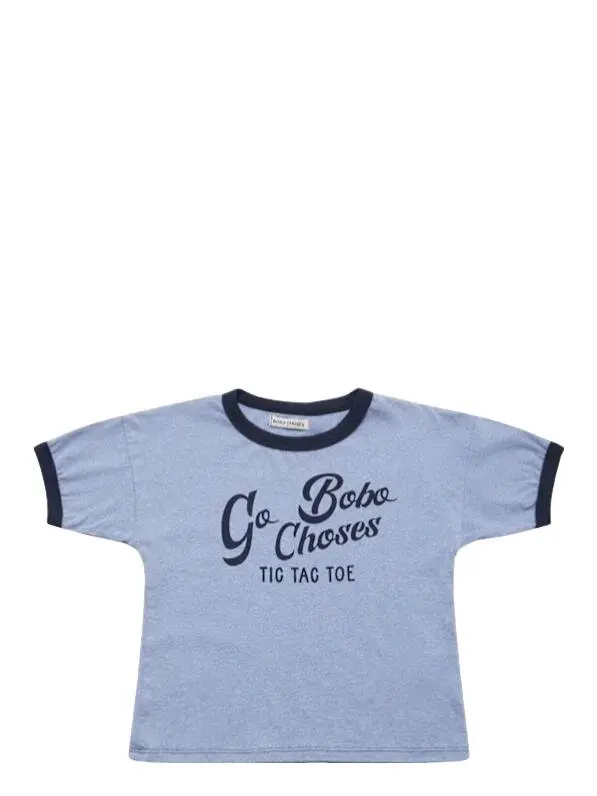 BOBO CHOSES Ribbed Collar Top With Printed Front Panel - Blue