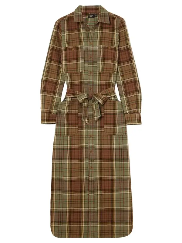 Ralph Lauren Belted Checked Cotton-flannel Maxi Shirt Dress - Brown