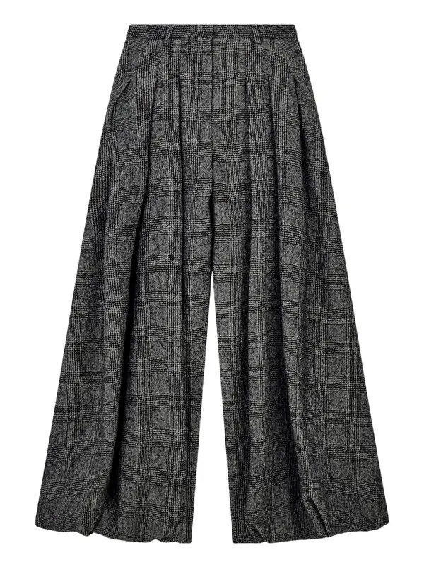 Emporio Armani Pleated Wide-leg Trousers In A Washed Virgin Wool Check - Grey