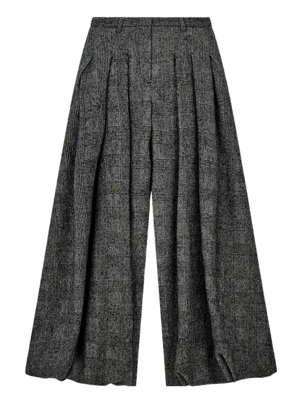 Emporio Armani Pleated Wide-leg Trousers In Washed Virgin Wool Check - Grey