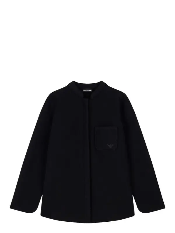 Emporio Armani Oversized Boiled Virgin Wool Shirt With Band Collar - Black