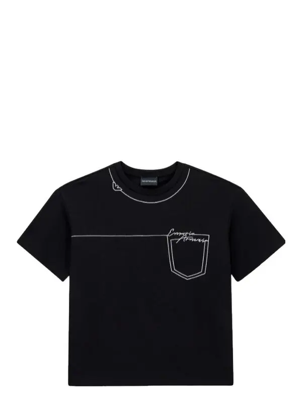Emporio Armani Short-sleeve Crewneck T-shirt With Contrast Embroidery - Black