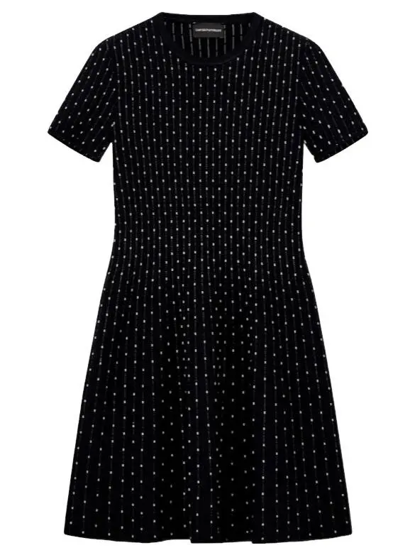 Emporio Armani Short-sleeve Knit Dress With Dotted Jacquard Stripes - Black