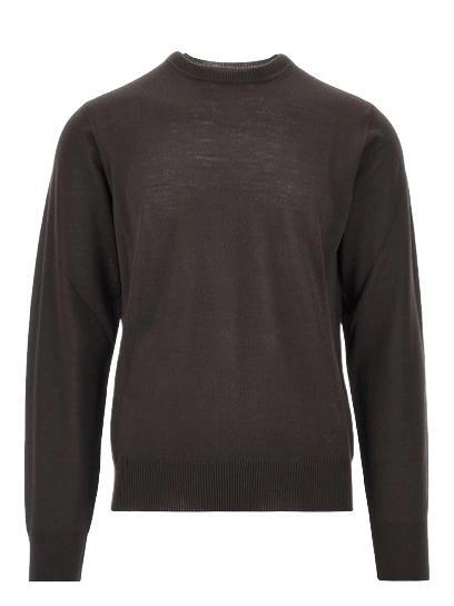 Emporio Armani Pullover Essential In Virgin Wool With Ribbed Trims - Black