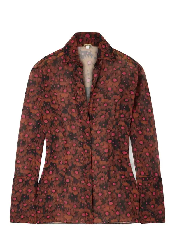 CALA DE LA CRUZ Floral Print Chiffon Shirt - Brown