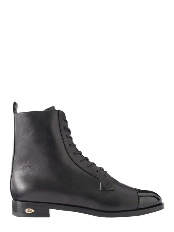 Jennifer Chamandi Brando Patent Leather-trimmed Leather Ankle Boots - Black