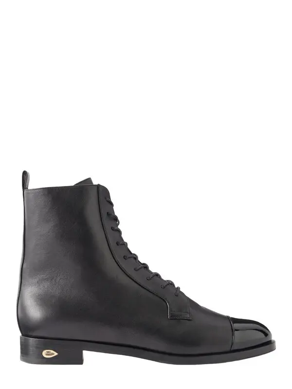 Jennifer Chamandi Brando Patent Leather-trimmed Leather Ankle Boots - Black