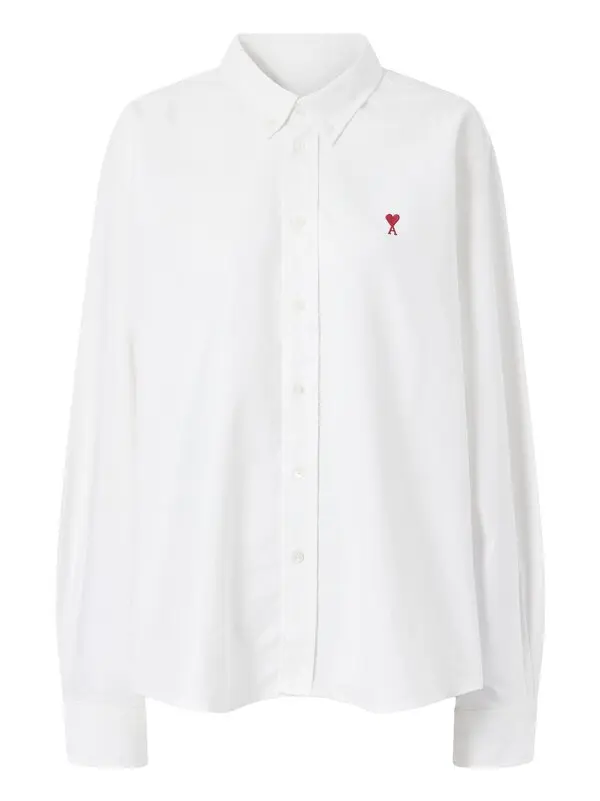 AMI Paris Embroidered Cotton Oxford Shirt - White