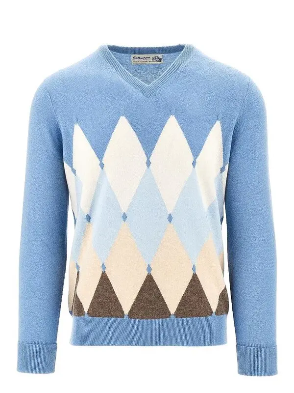 BALLANTYNE Lozenge Cashmere Sweater - Blue