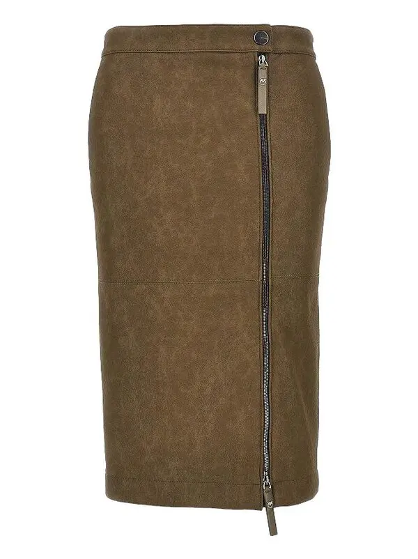 Pinko Faux Nubuck Leather Pencil Skirt - Khaki