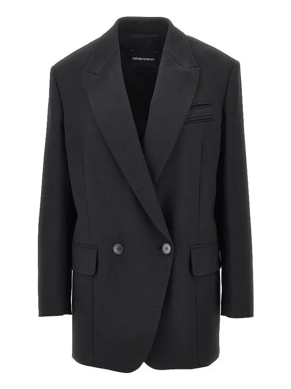 Emporio Armani Wool-blend Oversized Double-breasted Jacket - Black