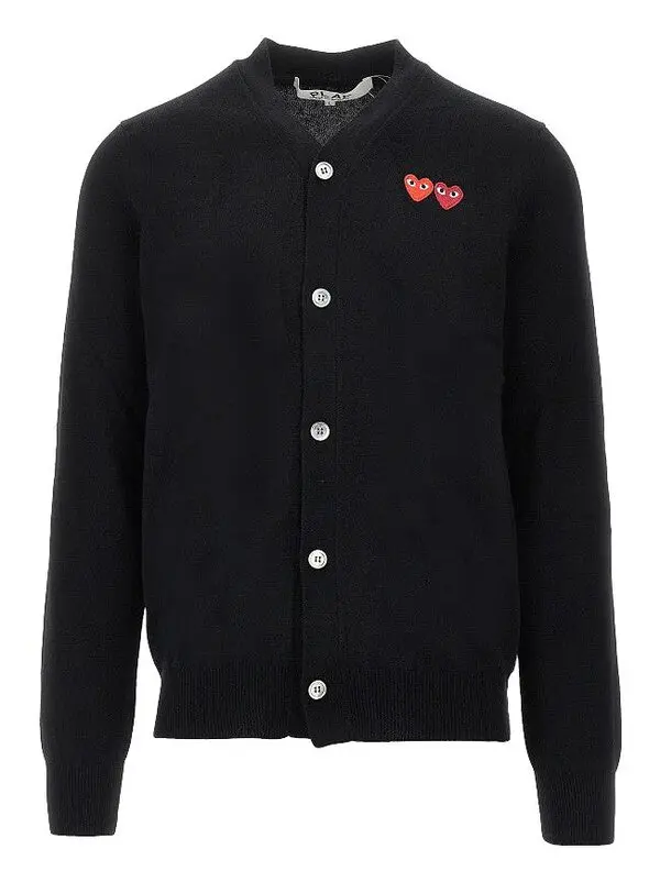 Play Comme Des Garcon Hearts Patches Wool Cardigan An - Black