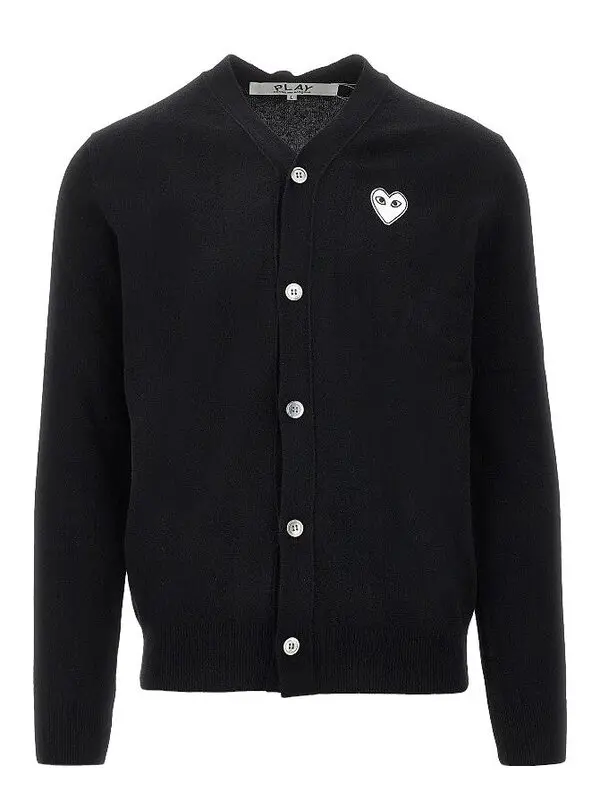 Play Comme Des Garcon Heart Patch Wool Cardigan An - Black